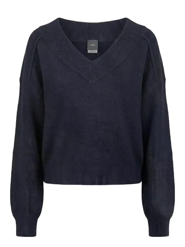 Pinko Cropped Wool V-neck Sweater With Balloon Sleeves - Blue