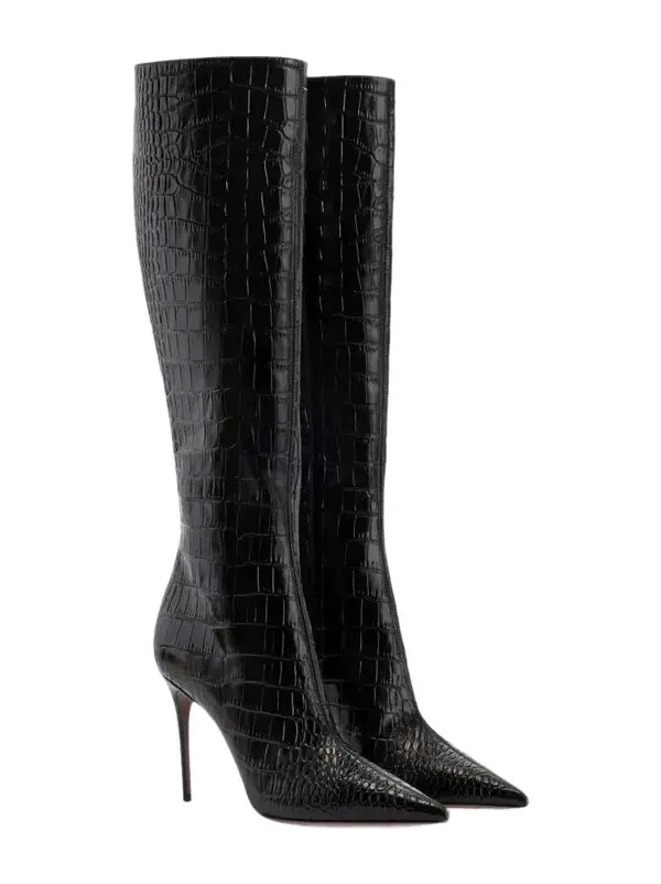 Paris Texas Vera 85 Croc Effect High Boots - Black