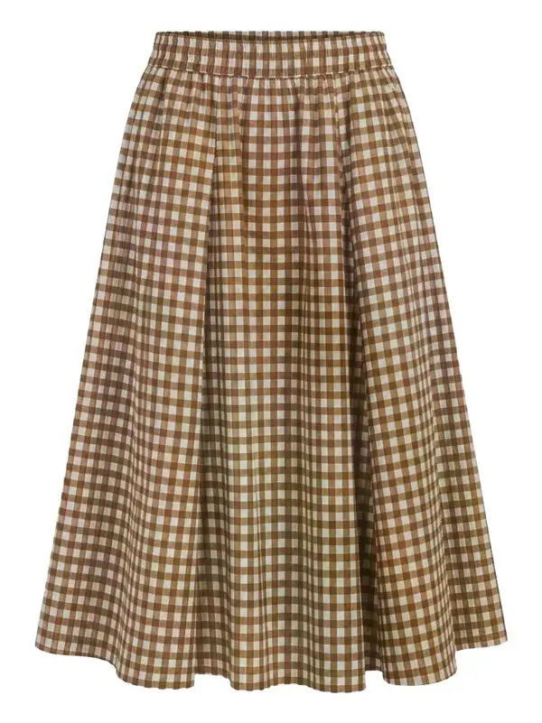 THE LITTLE PROJECT Gingham Check Midi Skirt - Brown