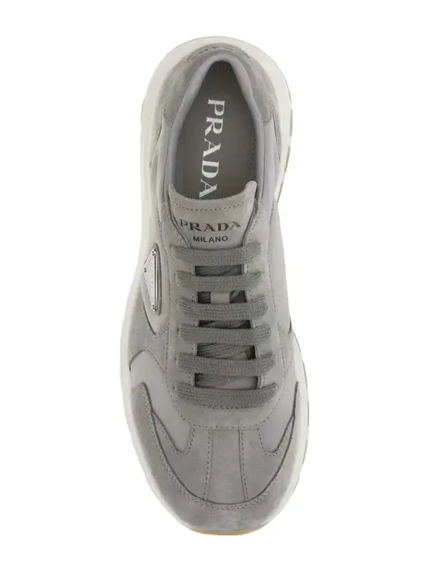 Prada Suede Panelled Sneakers - Grey