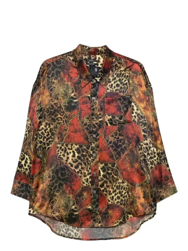 R13 Leopard Print Silk Button-down Shirt - Red