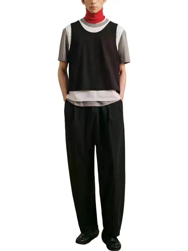 CROQUIS Double-pleat Curved-leg Trousers - Black