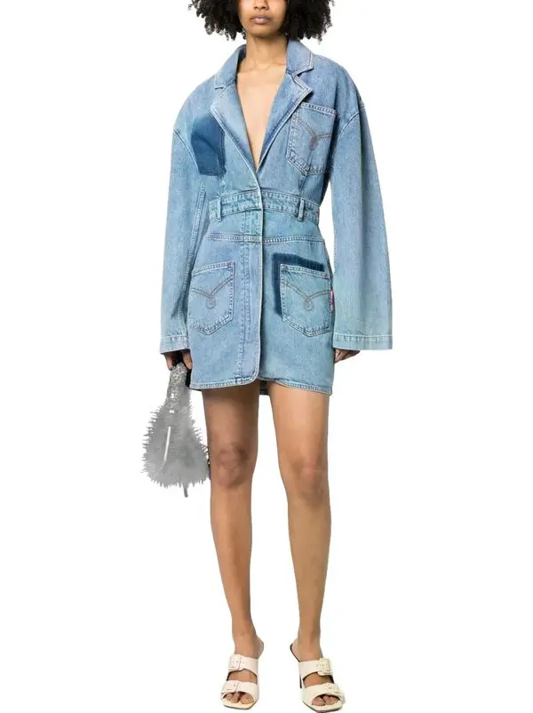 Moschino Notched-lapel Denim Mini Dress - Blue