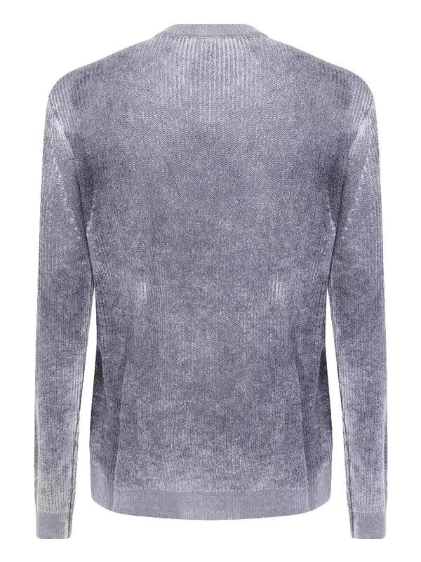 Emporio Armani Ribbed Virgin Wool Sweater With Mélange Print - Grey