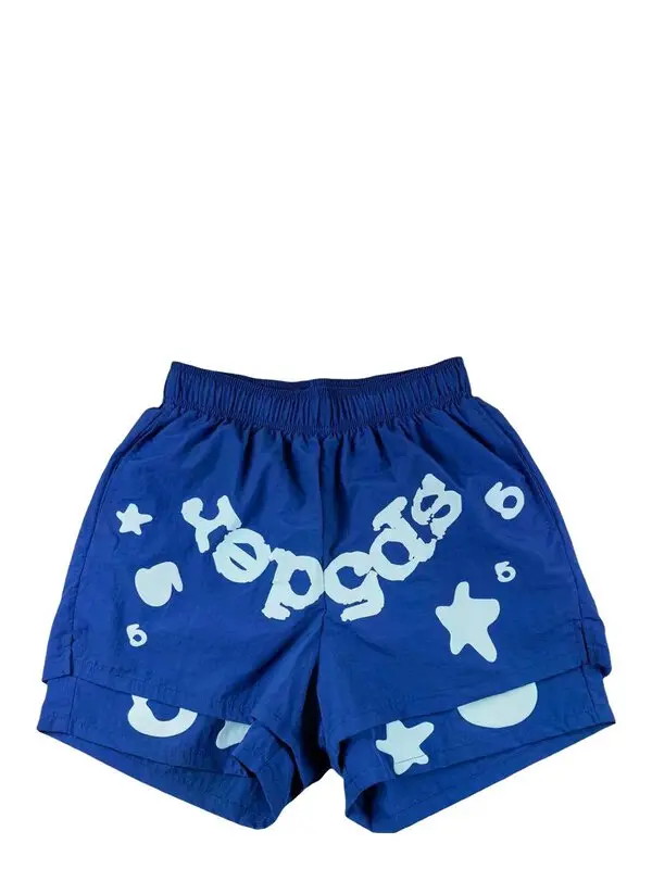 SP5DER Double-layer Logo Print Shorts - Blue