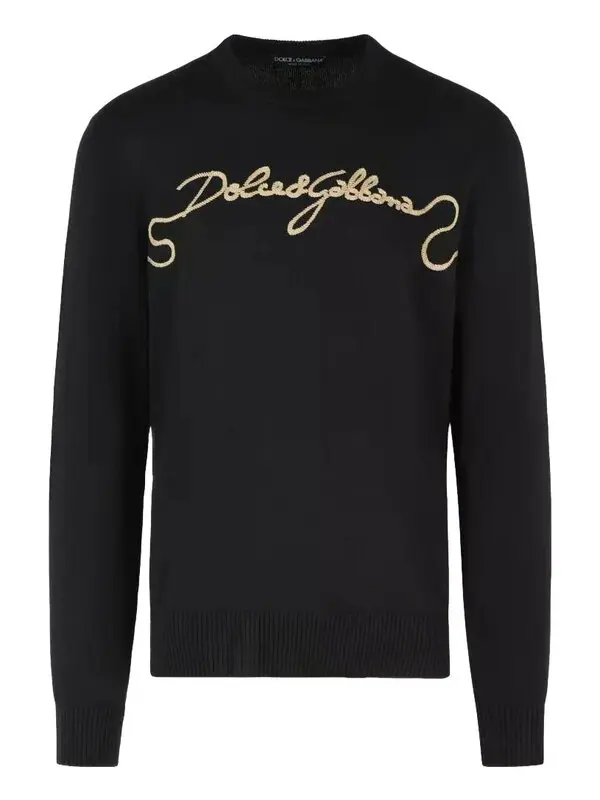 Dolce & Gabbana Logo Embroidered Knit Sweater - Black