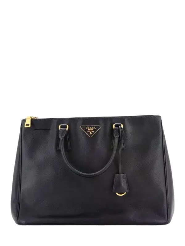 Prada Lux Saffiano Leather Double Zip Large Tote Bag - Black