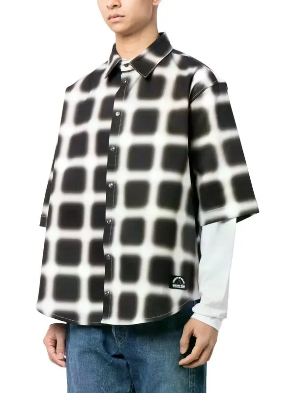 COUNTY OF MILAN Blurred Windowpane-print Shirt - Black