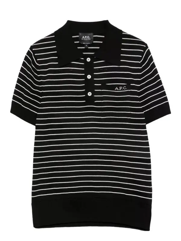 A.p.c. Striped Knit Polo Shirt - Black