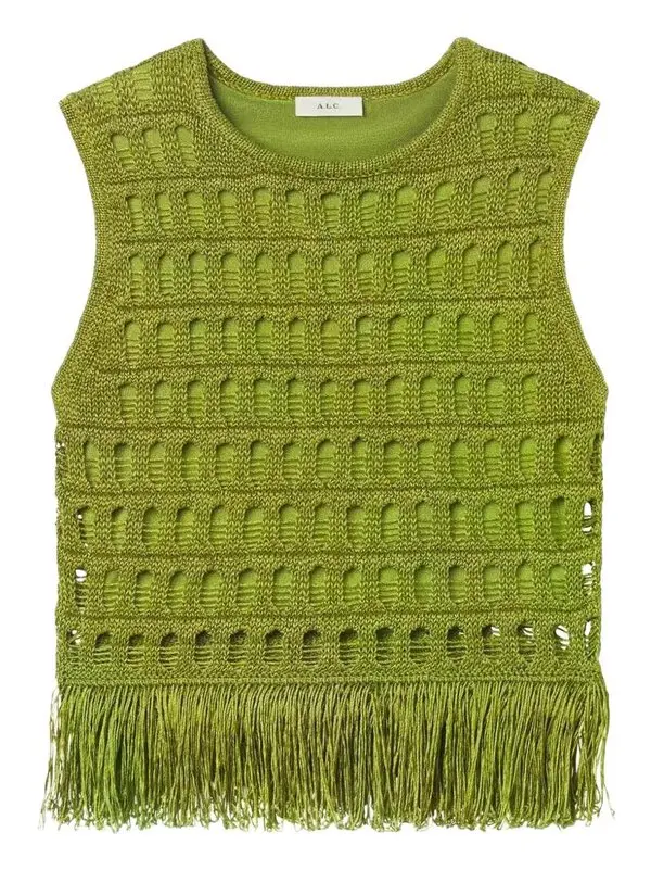 A.L.C. Esme Fringed Pointelle-knit Sleeveless Top - Green