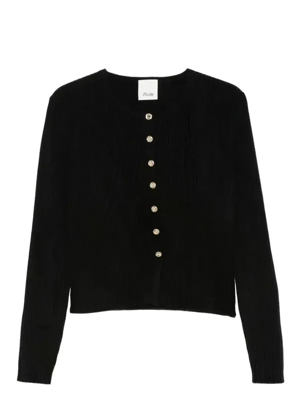 ALLUDE Ribbed-knit Button-up Cardigan - Black