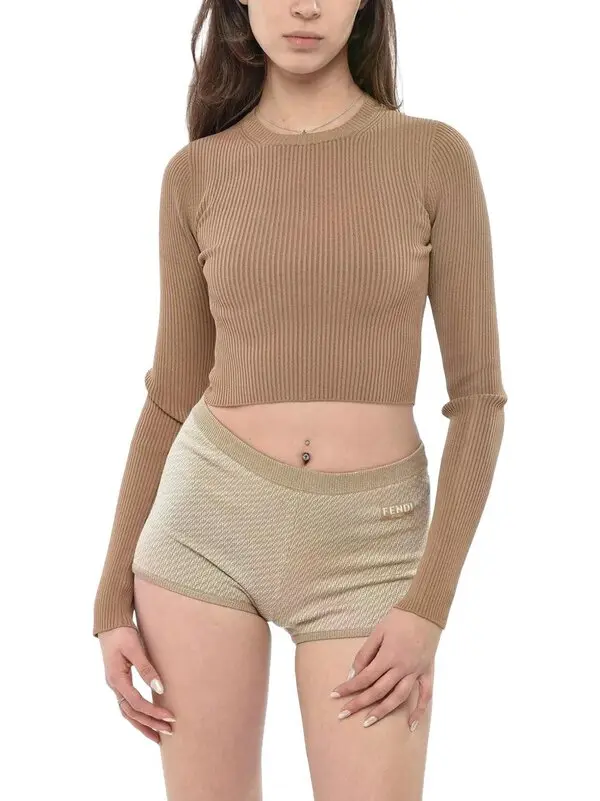 Max Mara Ribbed Fabric Crop Top - Brown