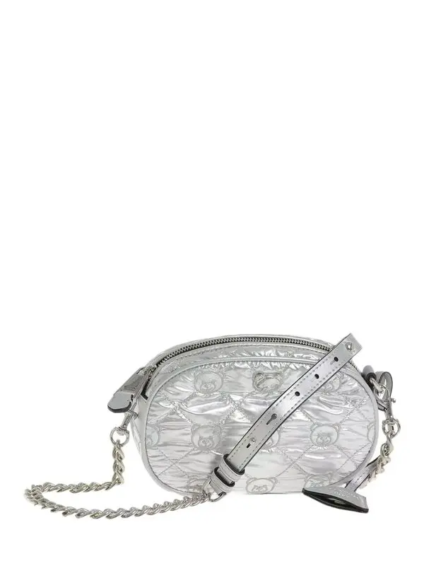 Moschino Teddy Embroidered Quilted Clutch Bag - Silver