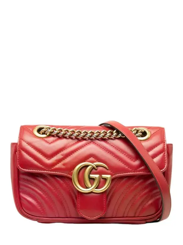 Gucci 2016-2026 Small Gg Marmont Matelasse Calfskin Shoulder Bag - Red