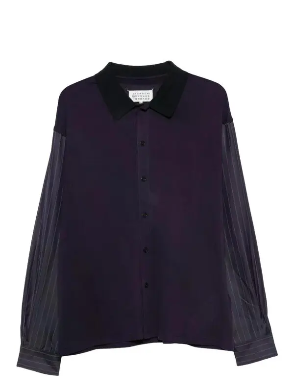 MAISON MARGIELA Pinstripe-sleeve Panelled Cotton Shirt - Blue