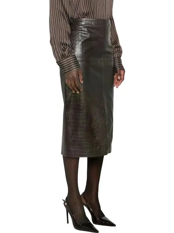 Federica Tosi Crocodile-effect Leather Midi Skirt - Brown