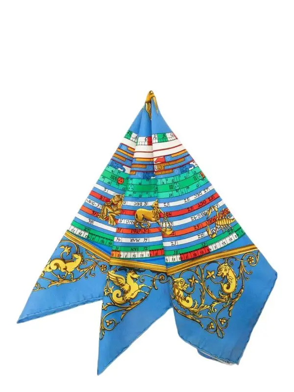 Hermès 20th Century Astrologie Dies Et Hore Silk Handkerchief - Blue