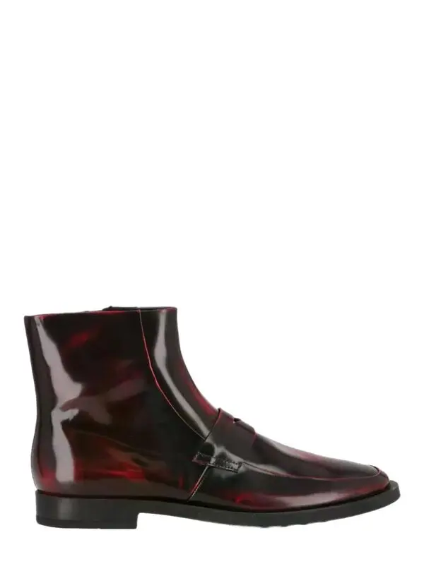 TOD'S Glossy Finish Penny Ankle Boots - Red