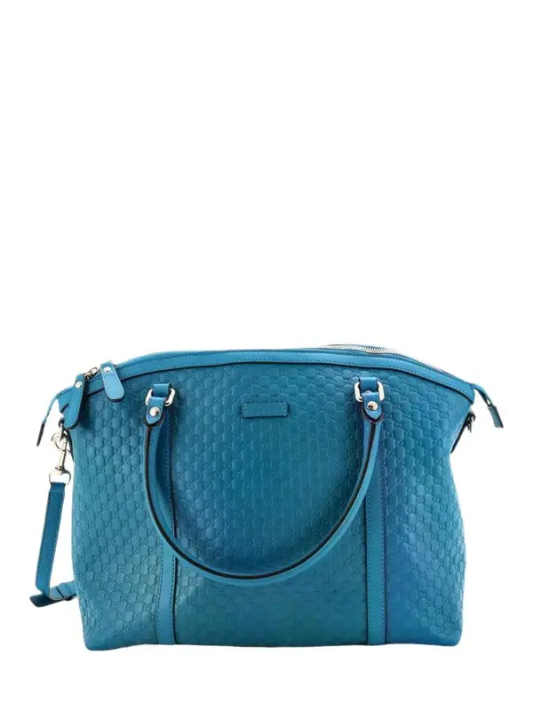 Gucci Britt Convertible Dome Microssima Leather Satchel - Blue