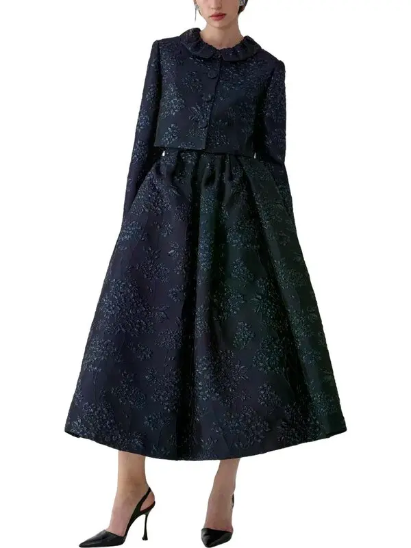 Carolina Herrera Cropped Floral Jacquard Jacket - Blue