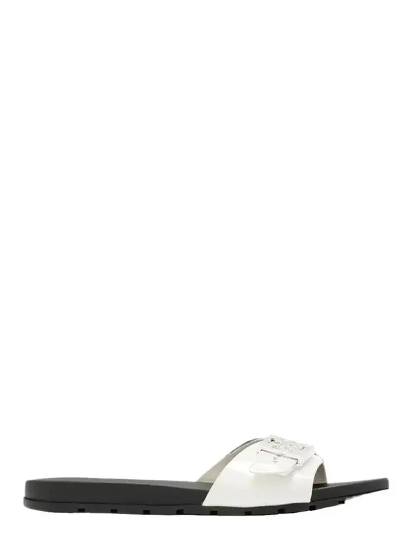 Tory Burch Mellow Patent Logo Plaque Sandals - White