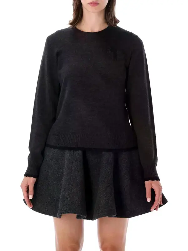 GANNI Logo Patch Crew Neck Sweater - Grey
