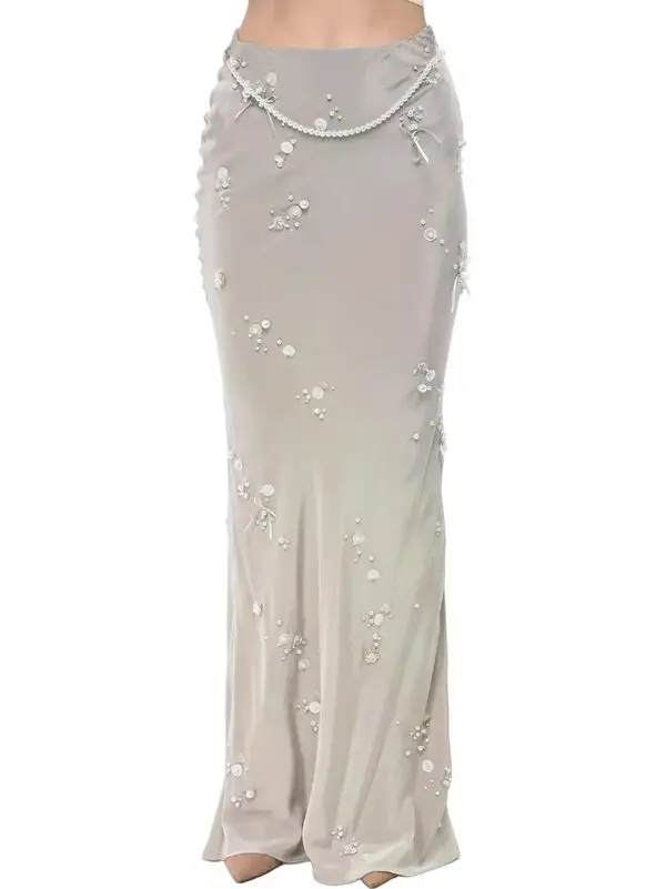 Bernadette Jolene Embroidered Silk Skirt - Grey