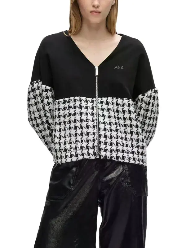 Karl Lagerfeld Bouclé Houndstooth Zip-up Sweatshirt - Black