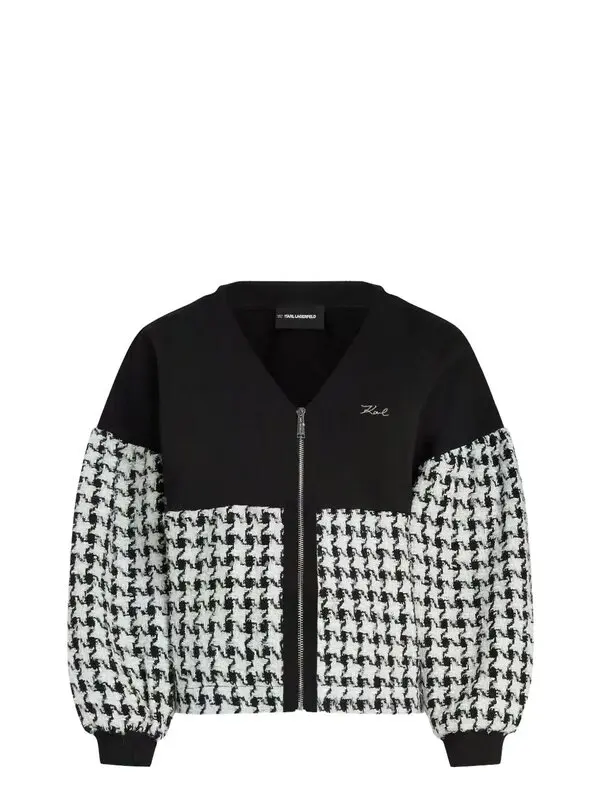 Karl Lagerfeld Bouclé Houndstooth Zip-up Sweatshirt - Black