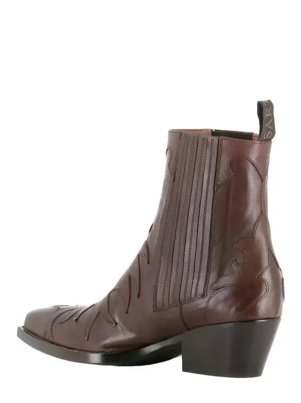 Sartore Embroidered Leather Ankle Boots - Brown