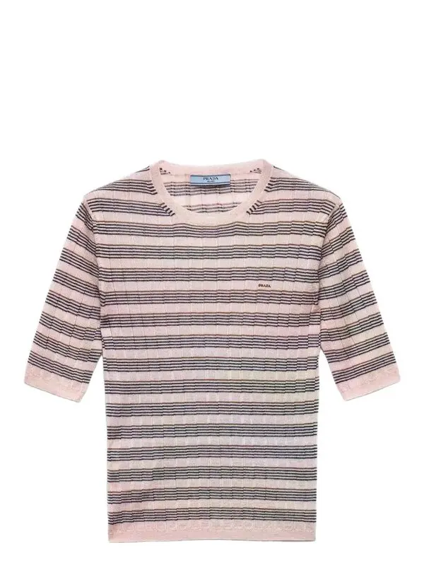 Prada Striped Cashmere And Silk Crew Neck Sweater - Pink