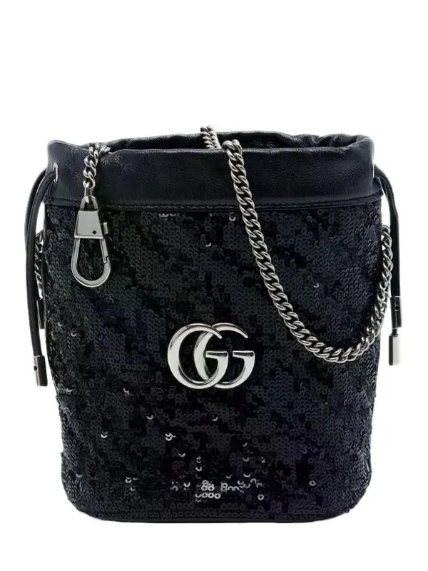 Gucci Small Gg Marmont Sequined Diagonal Matelasse Calfskin Bucket Bag - Black