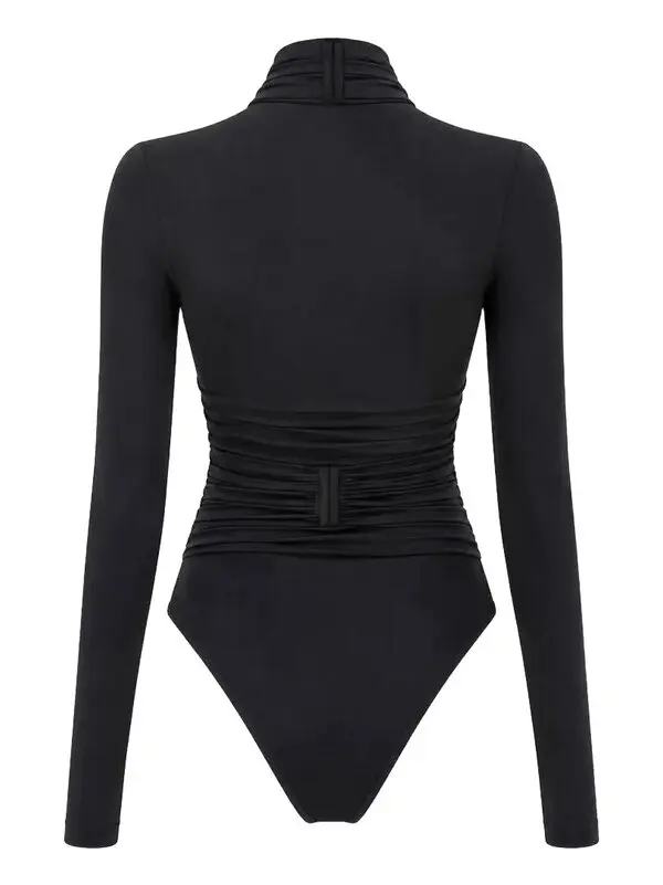 Wardrobe.NYC Ruched Crossover Bodysuit - Black