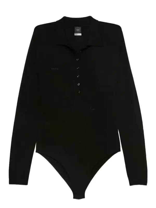 Pinko Long-sleeve Buttoned Ribbed Knit Bodysuit - Black