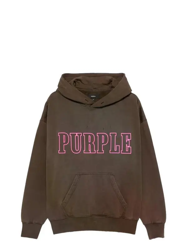 PURPLE BRAND Distressed Logo Cotton Hoodie - Brown