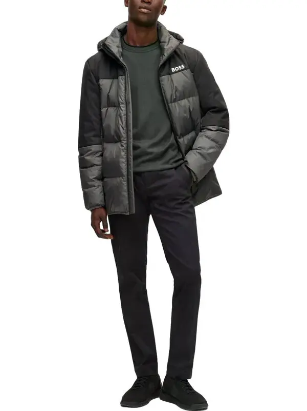 BOSS Logo-print Hooded Down Jacket - Grey