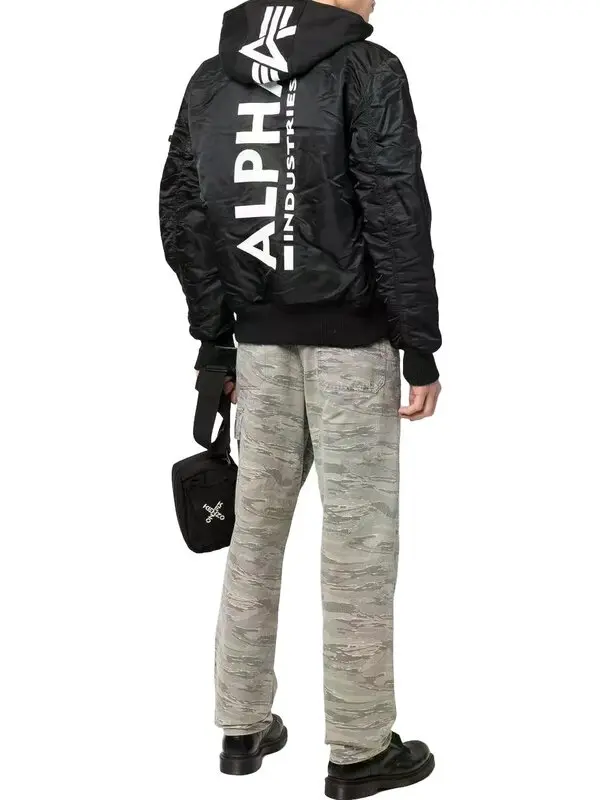 Alpha Industries Logo Zipped Bomber Jacket - Black