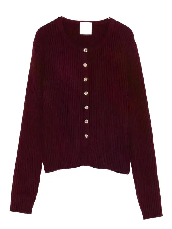 ALLUDE Ribbed Knit Button-up Cardigan - Red