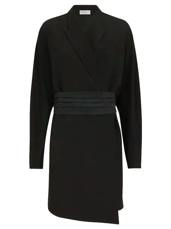 Brunello Cucinelli Silk And Acetate Crêpe Tuxedo Dress With Monili Embroidery - Black