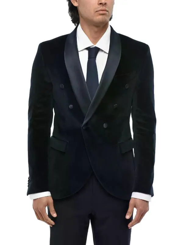 Corneliani Double-breasted Velvet Blazer - Blue