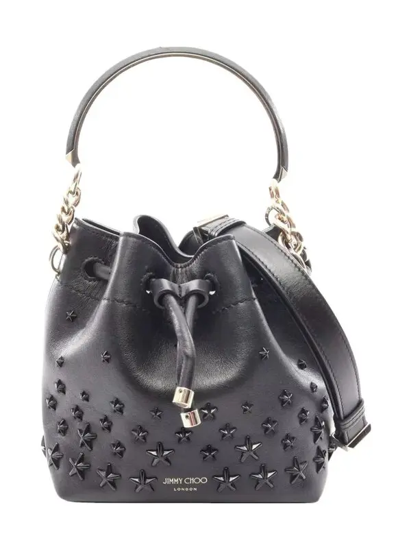JIMMY CHOO Leather Star-studded Bucket Mini Bag - Black