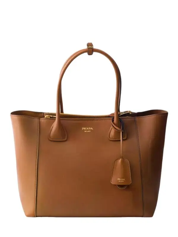 Prada Large Leather Tote Bag - Brown