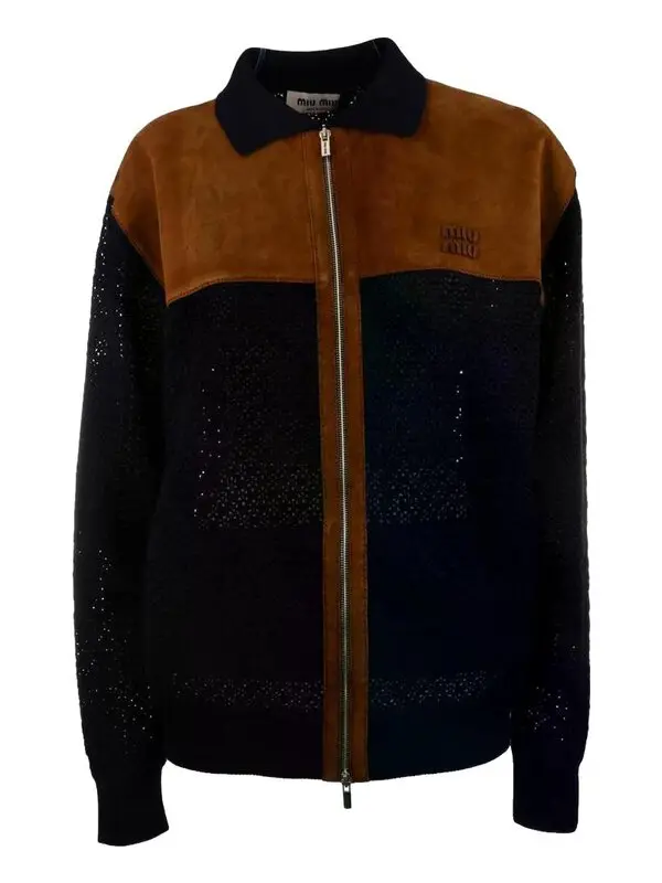 Miu Miu Suede-panel Crochet-knit Cardigan - Blue