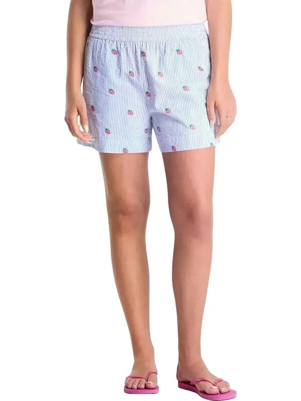 MC2 SAINT BARTH Seersucker Strawberry Shorts - Blue