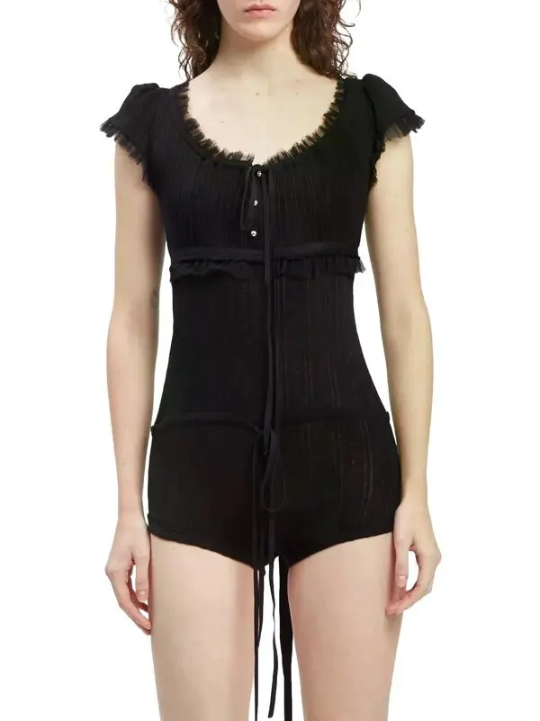 ANN DEMEULEMEESTER Eila Ruffled Jacquard-jersey Playsuit - Black