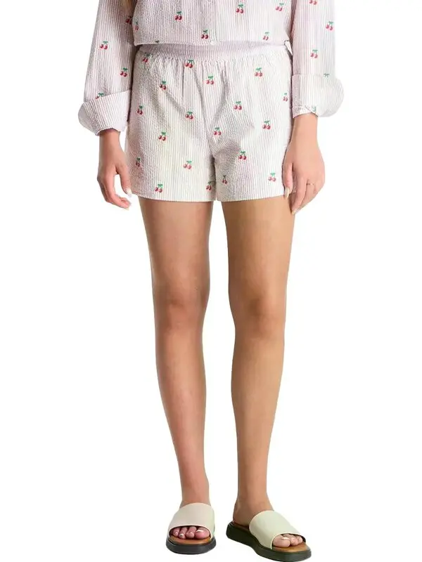 MC2 SAINT BARTH Meave Cherry-embroidered Seersucker Shorts - Neutrals