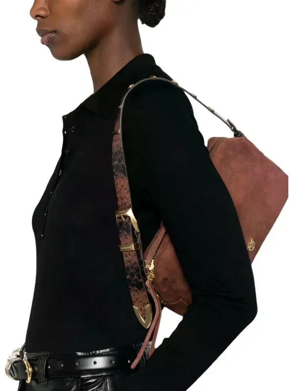 Pinko Studded Leather-strap Shoulder Bag - Brown