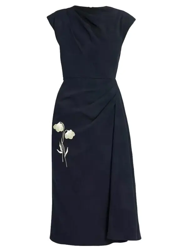Erdem Flower-jacquard Draped Midi Dress - Blue