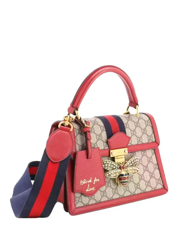 Gucci Queen Margaret Top Handle Bag Gg Coated Canvas With Leather Small Satchel - Red
