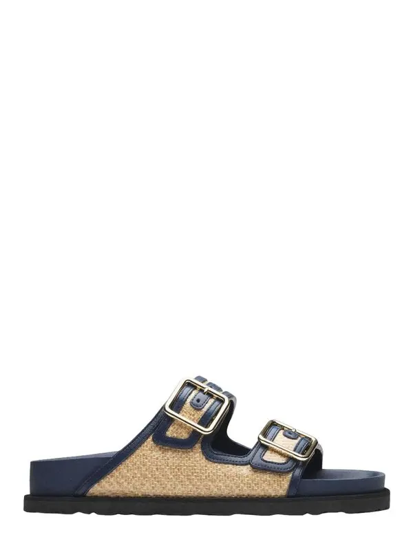 BIRKENSTOCK Raffia And Leather Double Strap Arizona Sandals - Blue